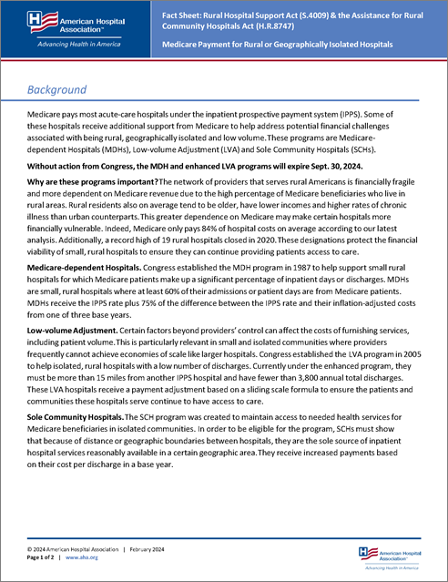 Fact Sheet: Rural Hospital Support Act (S.4009) & the Assistance for ...