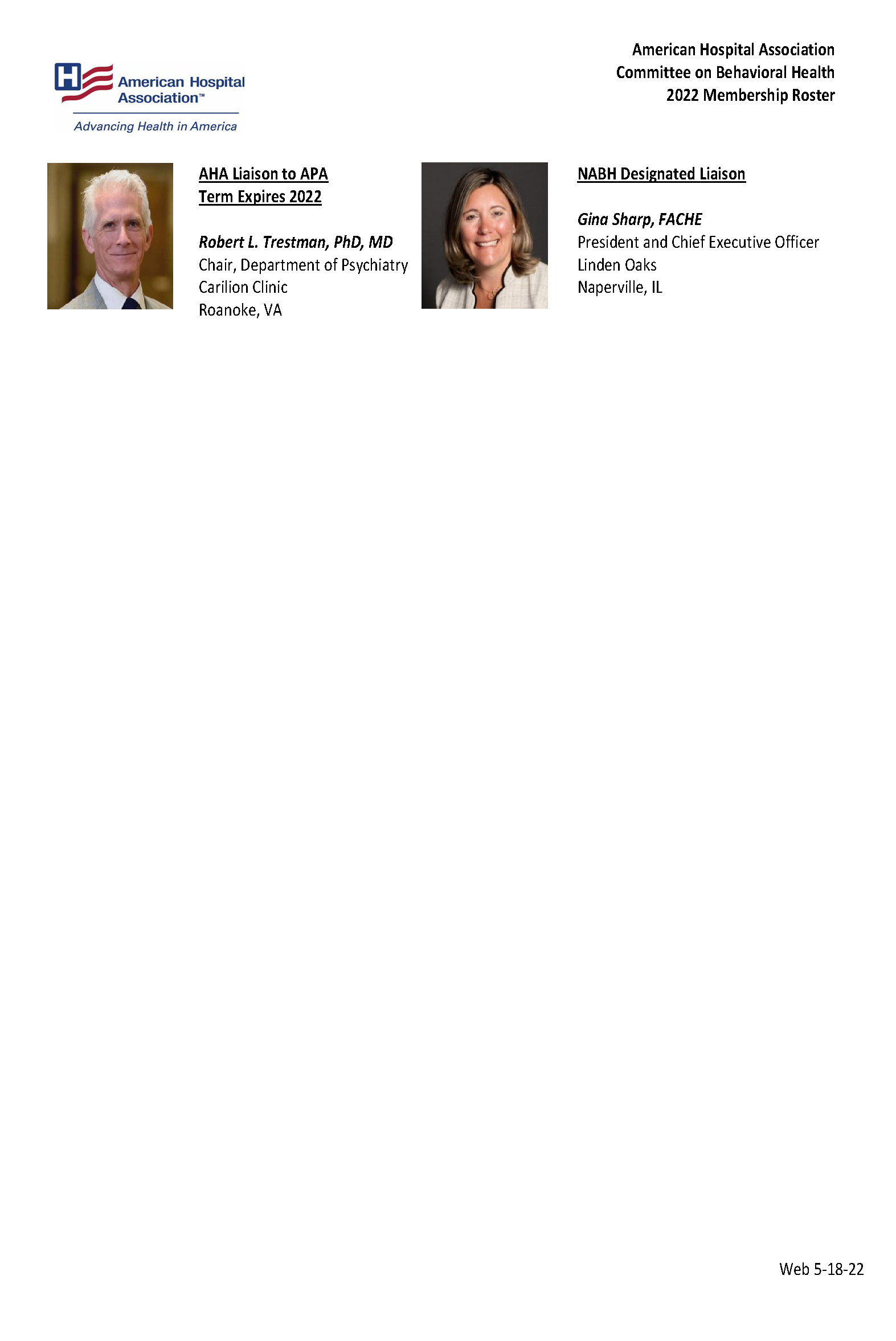 American Hospital Association Committee on Behavioral Health 2022 ...