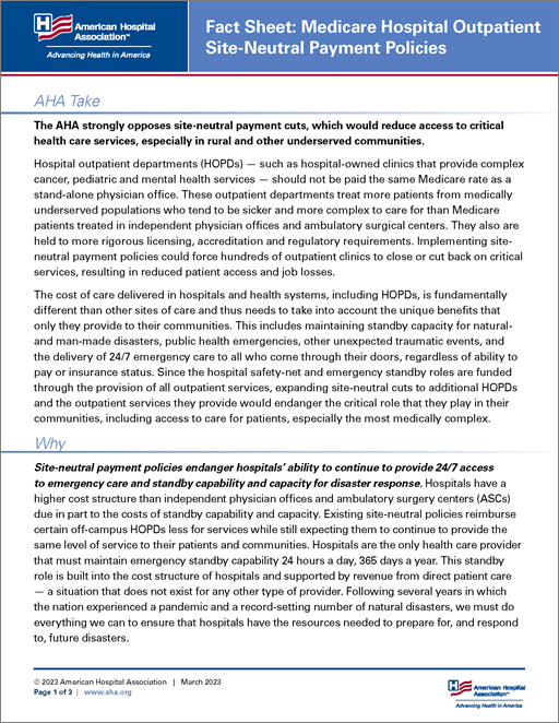 Fact Sheet: Medicare Hospital Outpatient Site-Neutral Payment Policies ... Fact Sheet: Medicare Hospital Outpatient Site-Neutral Payment Policies ...